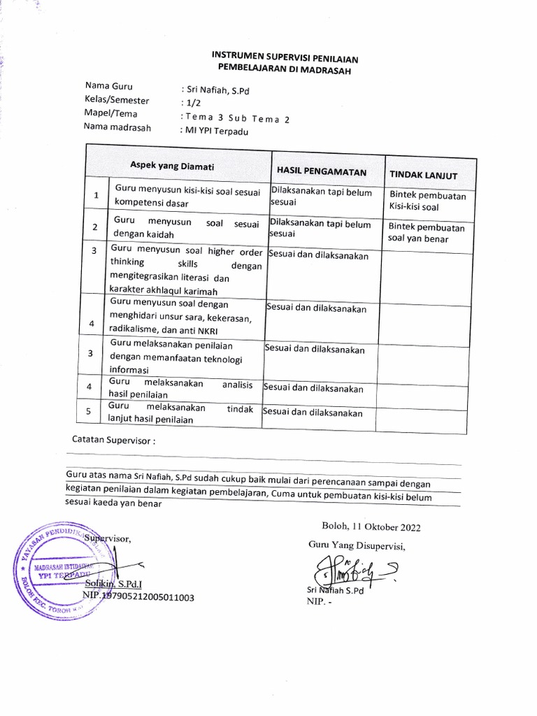 C.4 Catatan Hasil Supervisi 1 | PDF