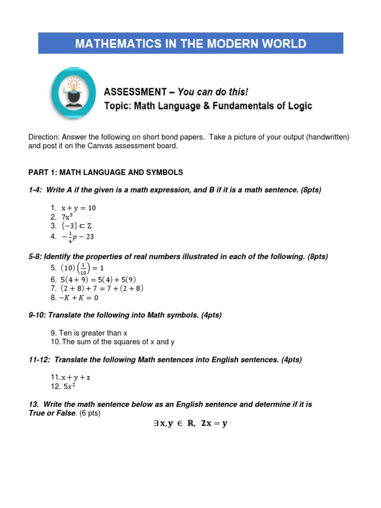 CS ASSESSMENT - Math Language and Logic | PDF | Syntax (Logic ...