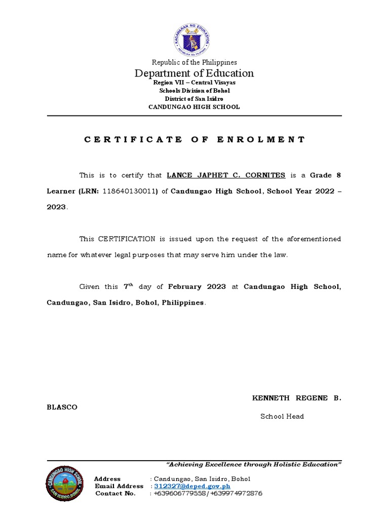 Certificate of Enrollment | PDF