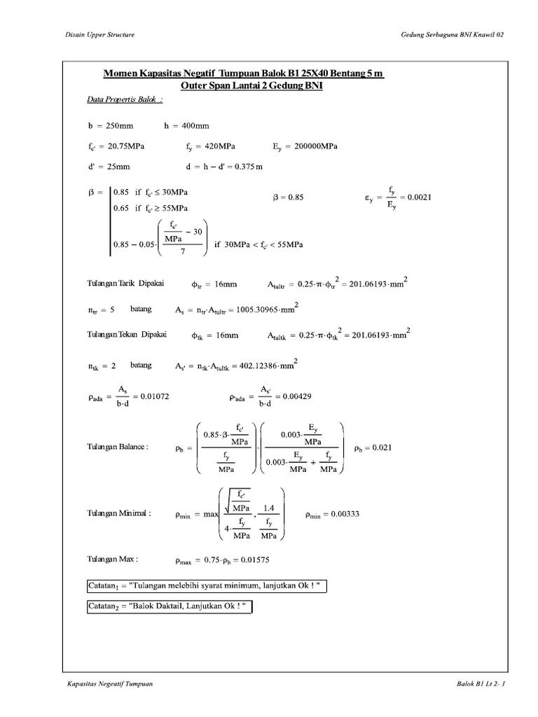 Lampiran Perhitungan Momen Kapasitas Balok Bni | PDF