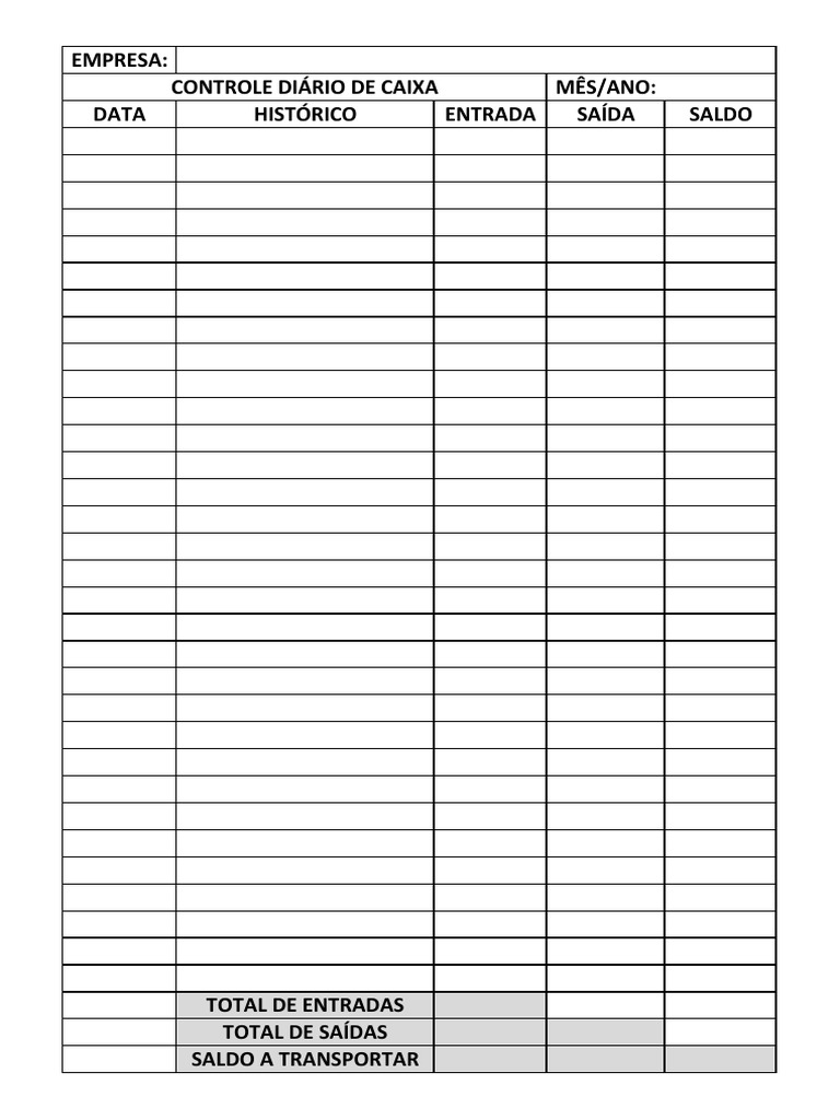 Modelo Planilha Controle de Caixa | PDF