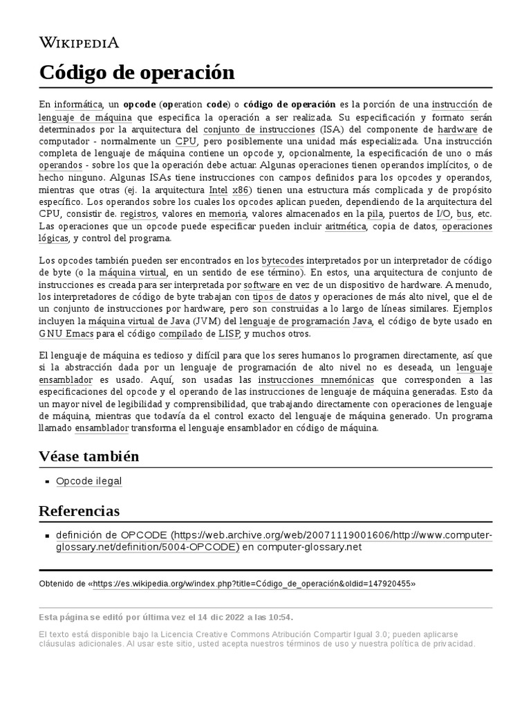 Código de Operación | PDF | Ingeniería Informática | Ciencias de la ...