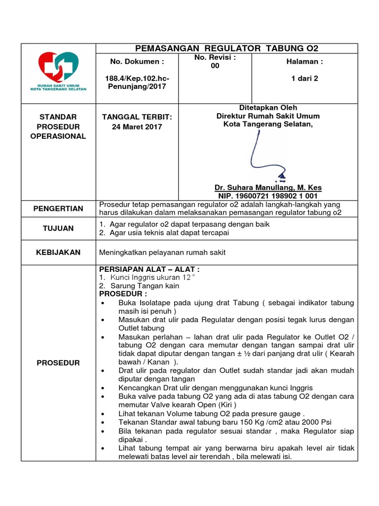 Sop Pemasangan Regulator Tabung O2 PDF | PDF