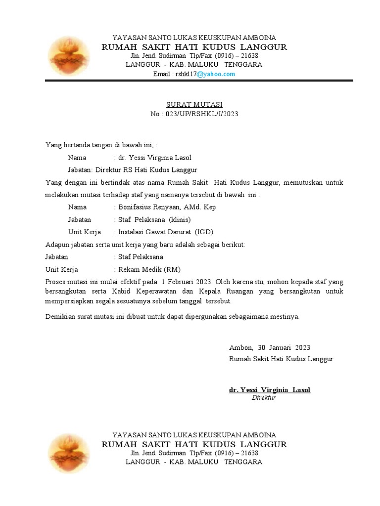 SK Mutasi Internal RSHKL 2023 | PDF