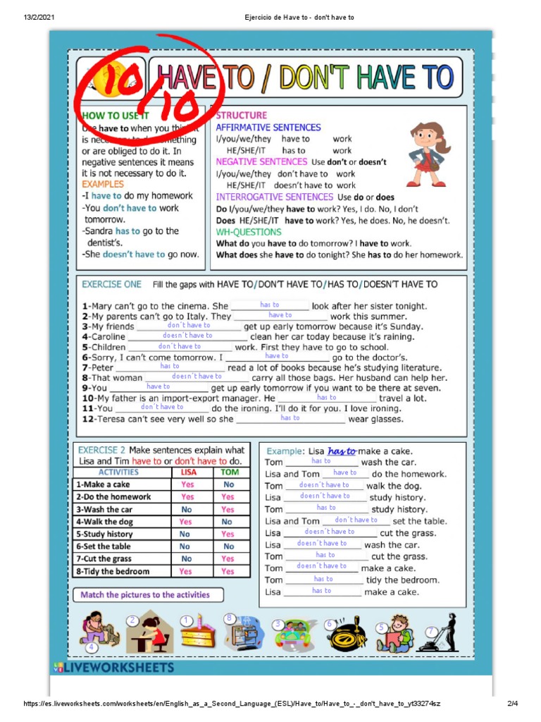 Ejercicio de Have To - Dont Have To | PDF
