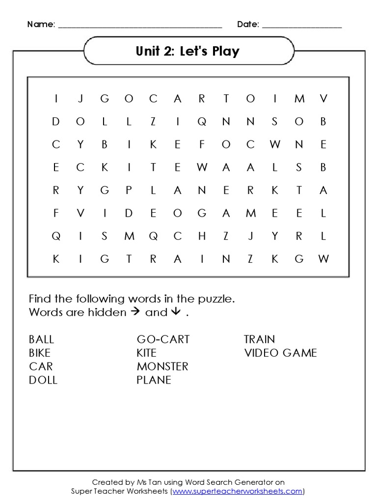 Kid's Playtime Word Search | PDF | Word Search | Puzzles