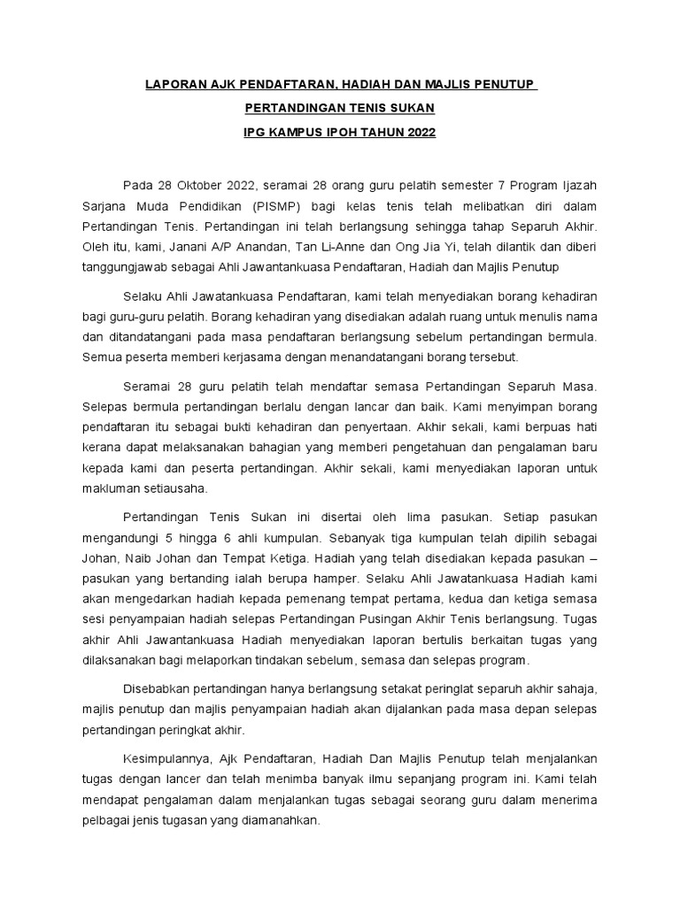 Laporan Ajk Pendaftaran | PDF