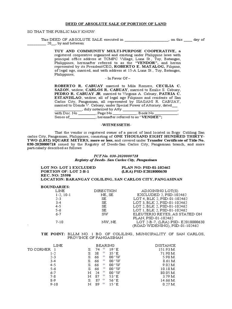 DEED of SALE Excluded Area | PDF | Real Property Law | Civil Law (Legal ...