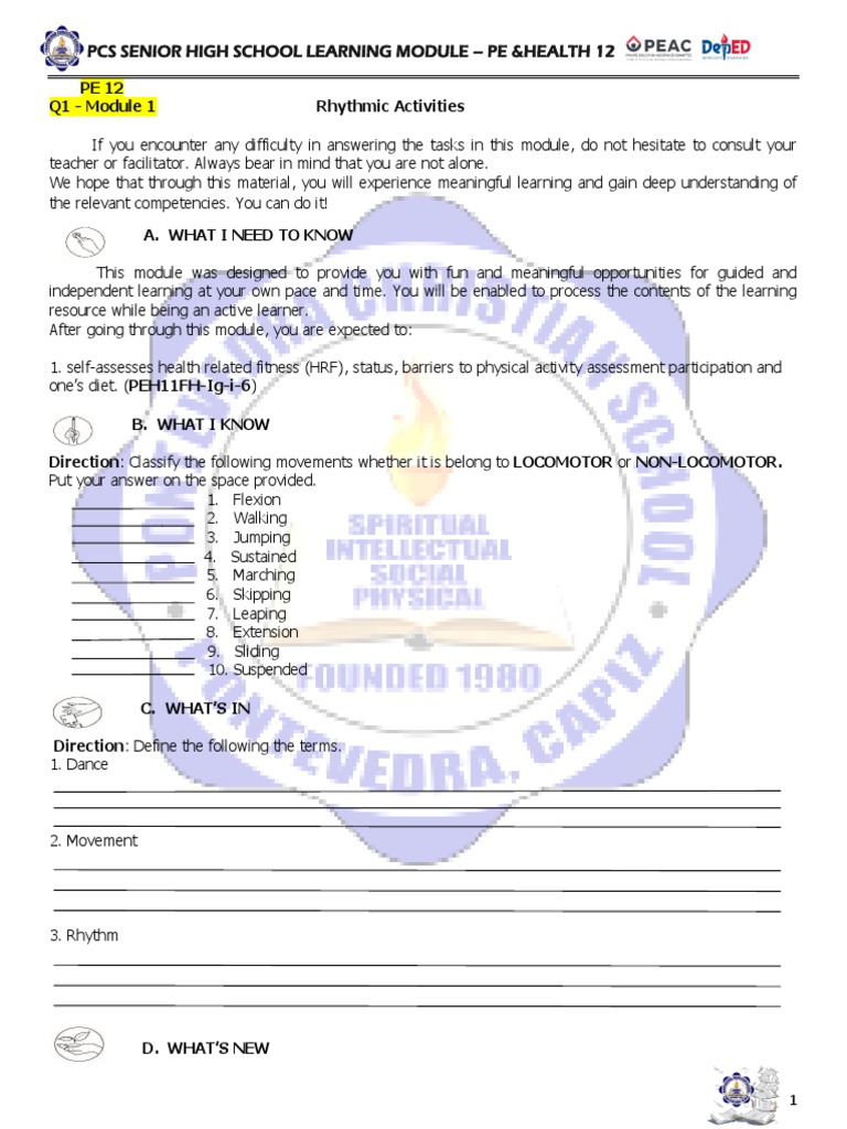 Pehealth 12 Q1 Module 12 | PDF | Rhythm | Dances