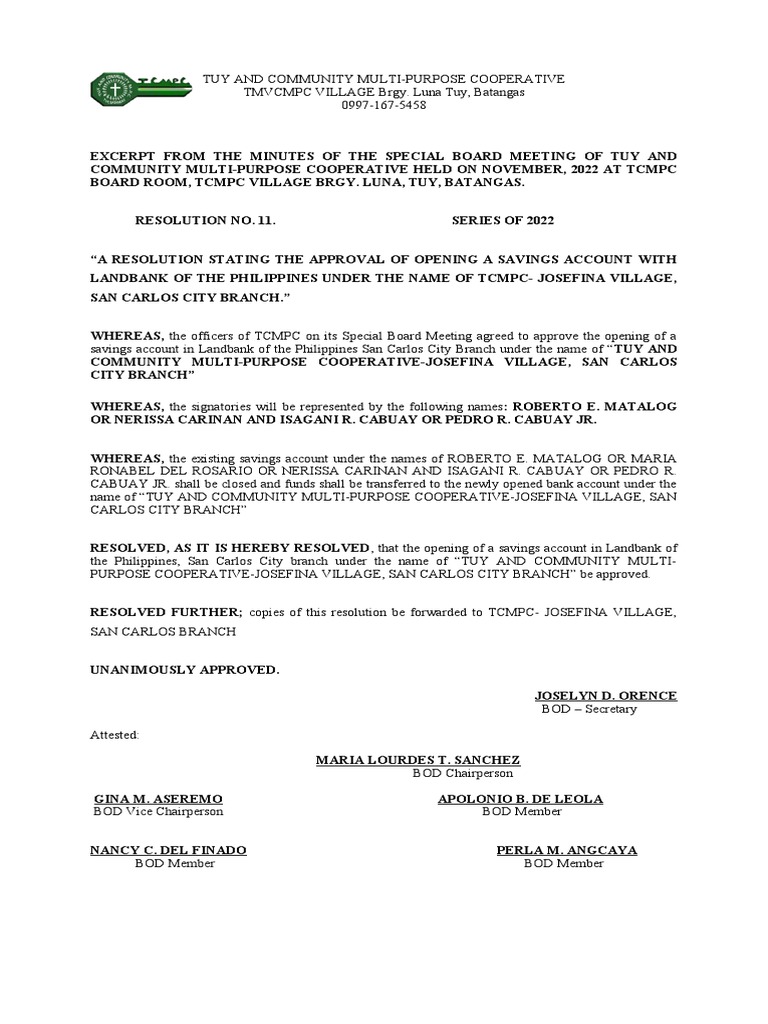 TCMPC Savings Account Approval | PDF