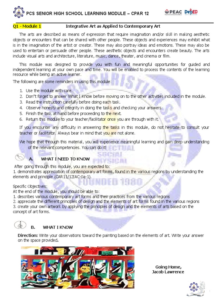 Contemporary Arts 12 Module 1 2 | PDF | Paintings | Color