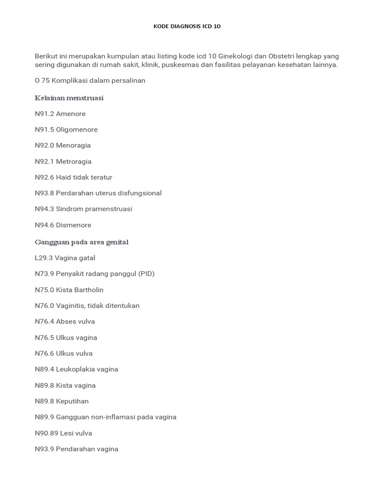Kode Diagnosis Icd 10 | PDF