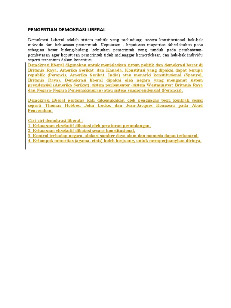 Ciri dan Pengertian Demokrasi Liberal | PDF | Politik | Sejarah