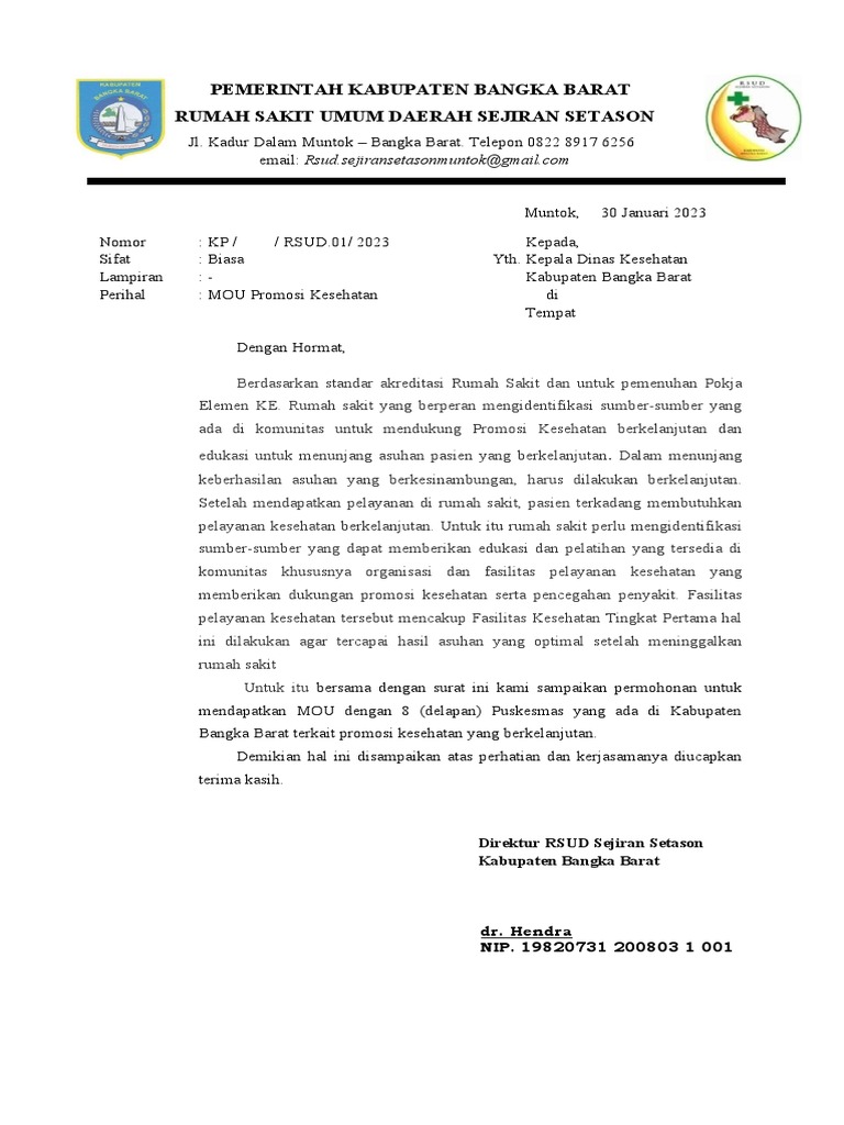 Surat Permohonan Mou Dengan 8 Puskesmas Pdf