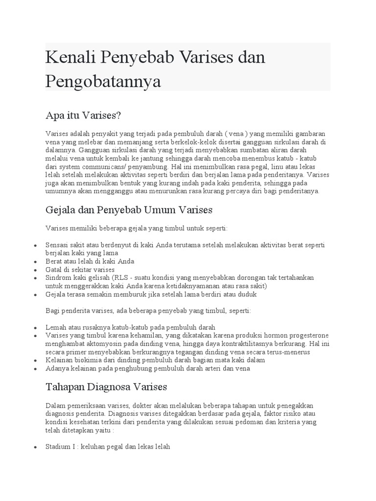 Kenali Penyebab Varises Dan Pengobatannya | PDF | Pengembangan Diri ...