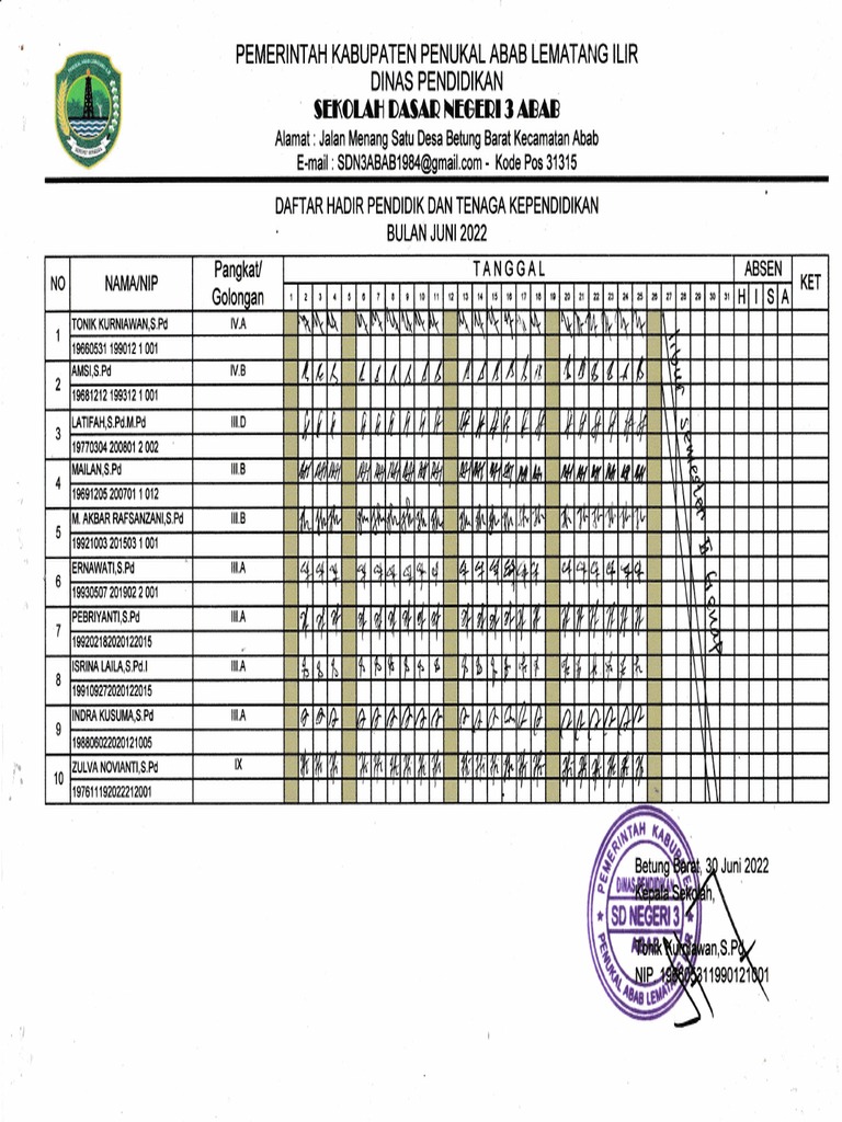 Absen Bulan Juni | PDF