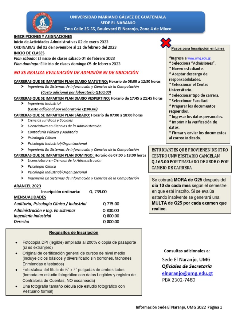 Informacion de Carreras Umg El Naranjo | PDF