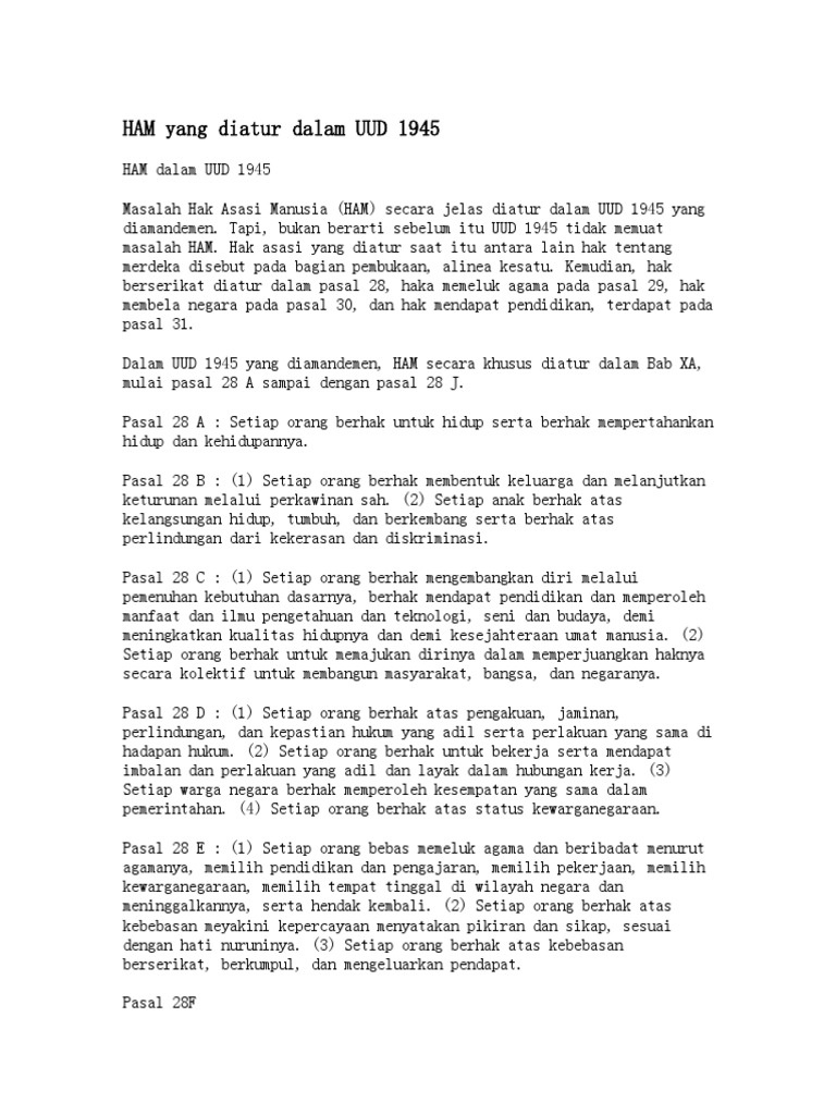 HAM Yang Diatur Dalam UUD 1945 | PDF