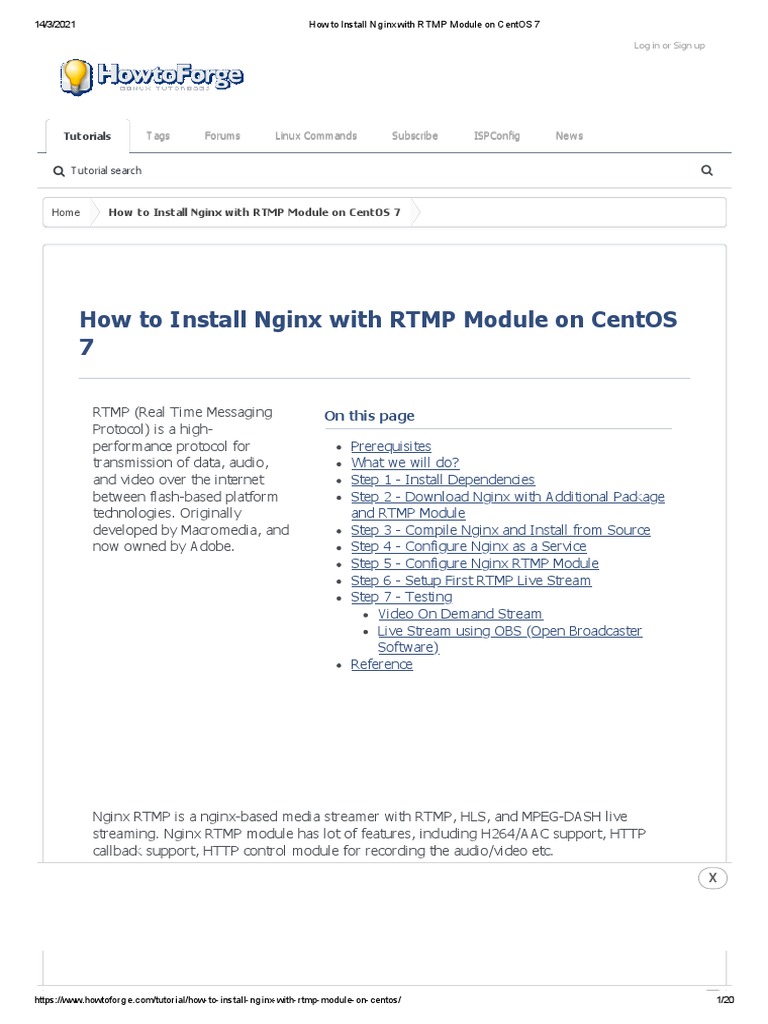 How To Install Nginx With RTMP Module On CentOS 7 | PDF | Streaming Media | Networking