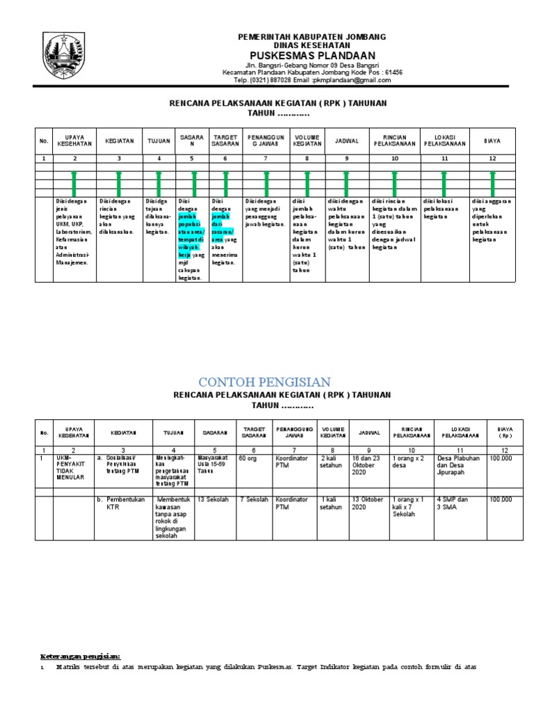 Petunjuk Dan Contoh Pengisian RPK Tahunan | PDF