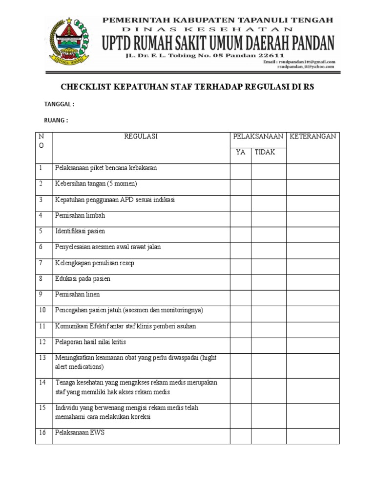 Checklist Kepatuhan Regulasi RS | PDF | Sains & Matematika
