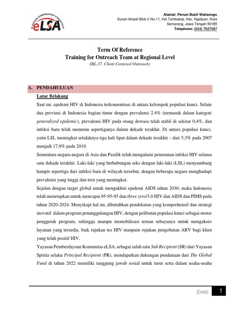 #00 - ToR Training For Outreach Team 2022-Batch 1 | PDF