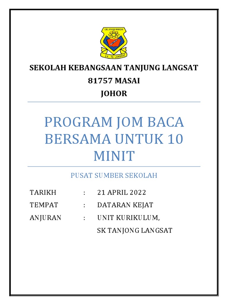 Kertas Kerja Program Jom Baca 10 Minit Bersama | PDF