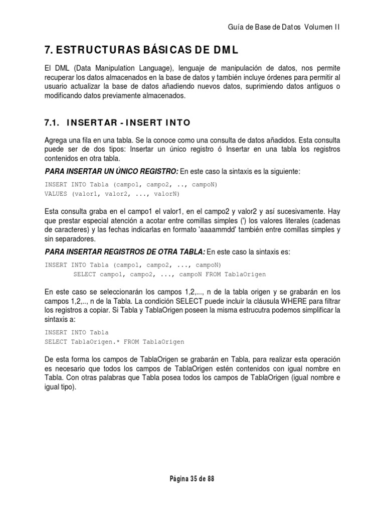 Estructuras Básicas DML (SQL) | Descargar gratis PDF | SQL | Programación de computadoras