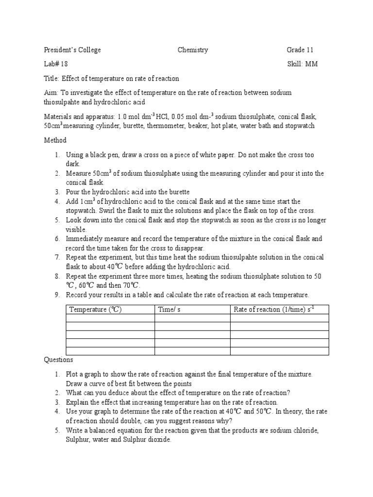 Temperature's Impact on Reaction Rate | PDF | Teaching Methods & Materials