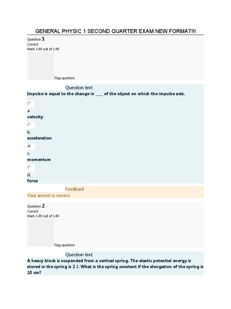 Physics 1 Second Quarter Exam | PDF | Momentum | Collision