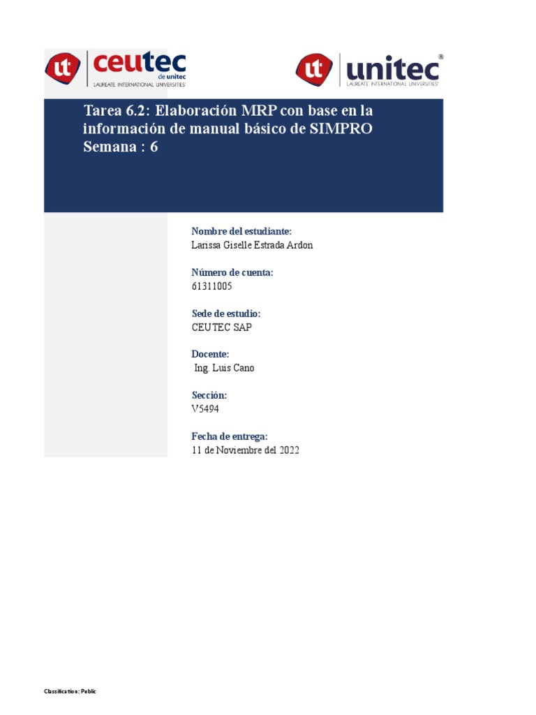 Tarea 6.2 Elaboración MRP Con Base en La Información de Manual Básico de SIMPROLarissEstrada | PDF