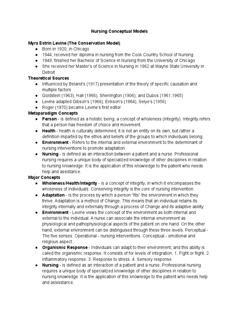 Nursing Conceptual Models Pdf Nursing Cognition