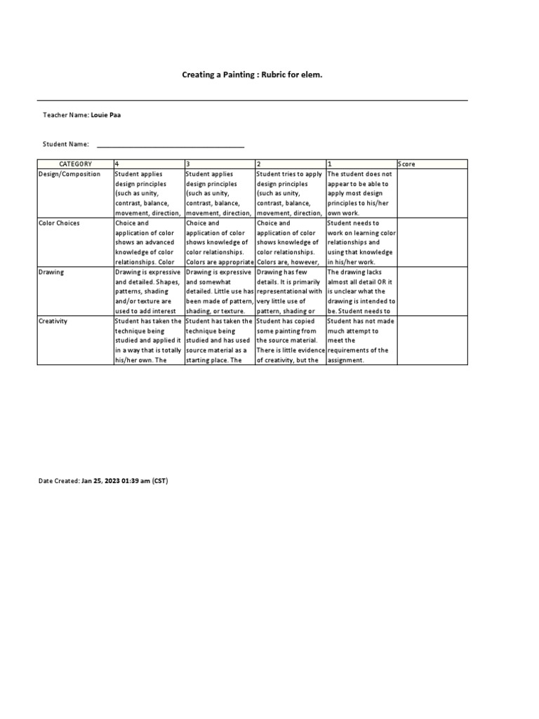 My Rubric | PDF | Drawing | Cognitive Science