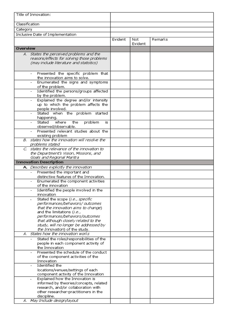 Template Innovation Checklist | PDF | Innovation | Project Management