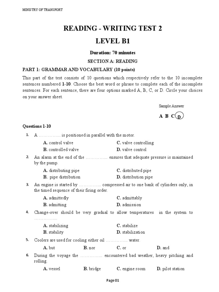 B1 Level Reading-Writing Test Guide | PDF | Wear | Piston