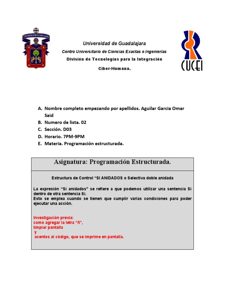 PROGRAMACION ESTRUCTURADA Si Anidados Ejercicios Propuestos Sesion 2 | PDF | Lenguaje de ...