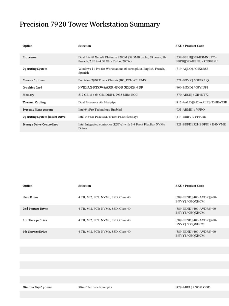 Precision 7920 Tower Workstation - Spek - 1 | PDF | Solid State Drive | Computer Hardware