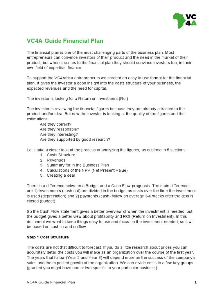 Guide Financial Plan VC4A Startup Academy | PDF | Net Present Value | Investing