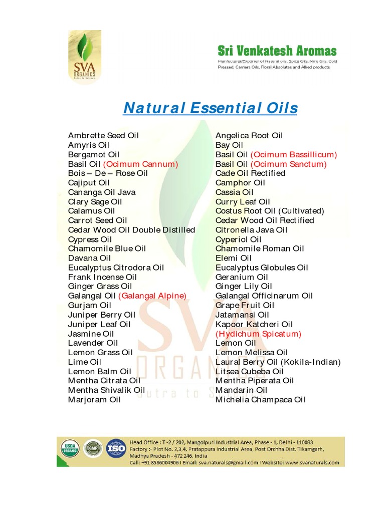 SVA Complete Product List | PDF | Dill | Clove