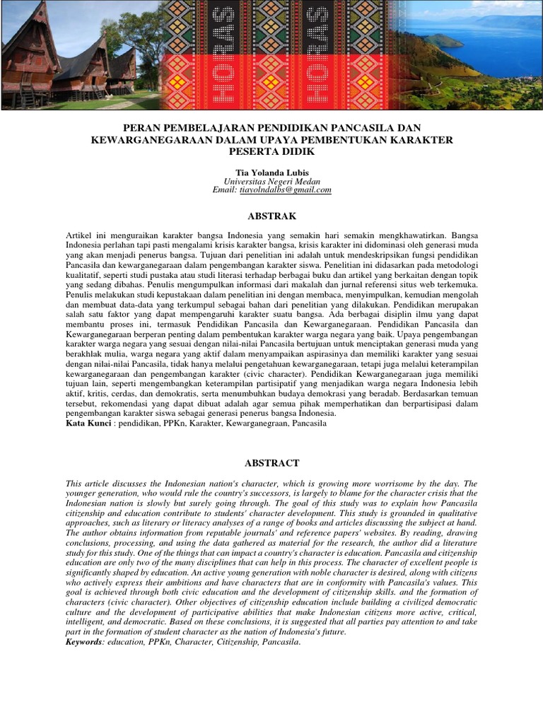 Peran Pembelajaran Pendidikan Pancasila Dan Kewarganegaraan Dalam Upaya Pembentukan Karakter ...