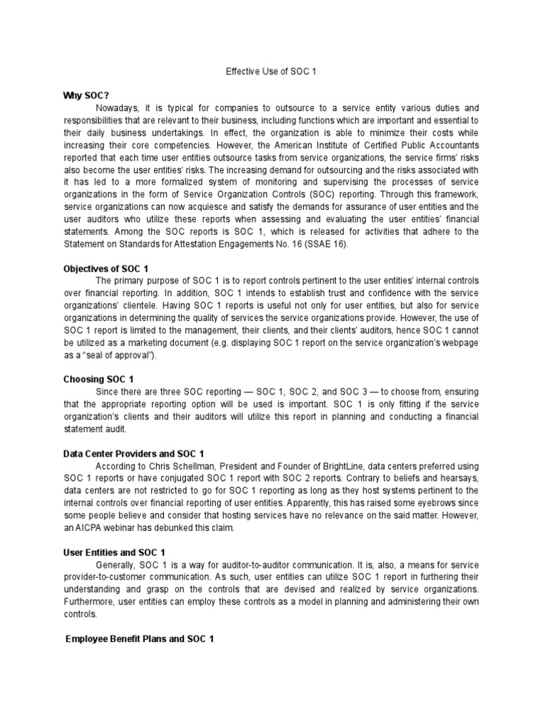Effective Use of SOC 1 | PDF | Audit | Internal Control