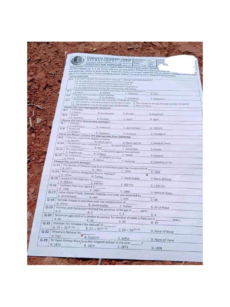 ASF ASI Test Paper | PDF | Social Science