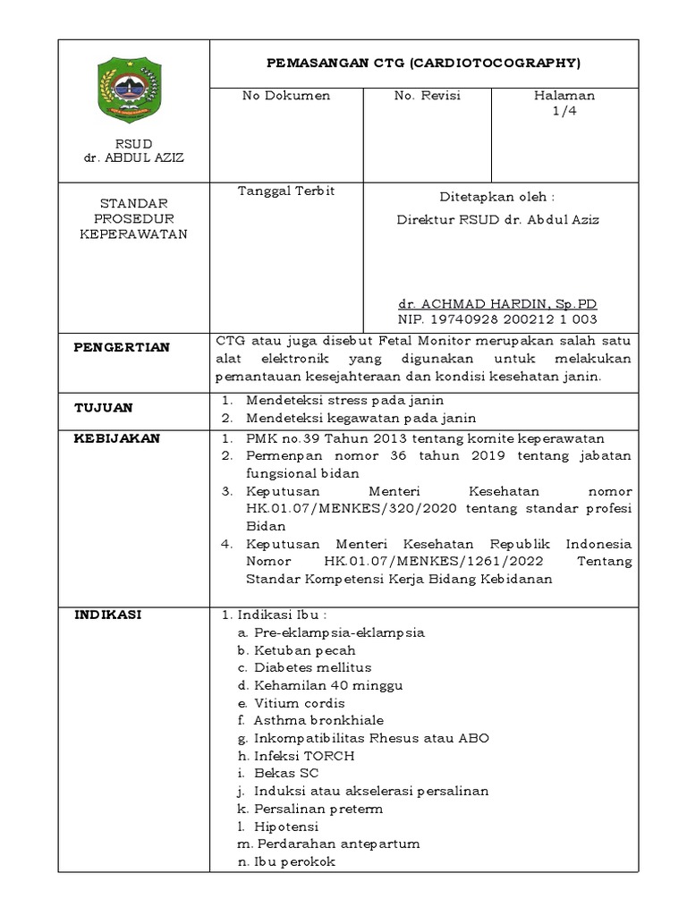 Prosedur Pemasangan CTG Janin | PDF | Kesehatan Holistik