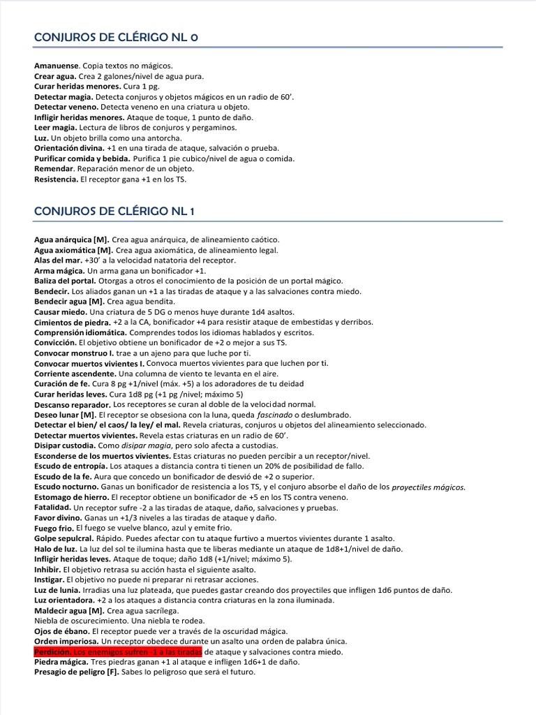 Conjuros de Clerigo DD 35 | PDF