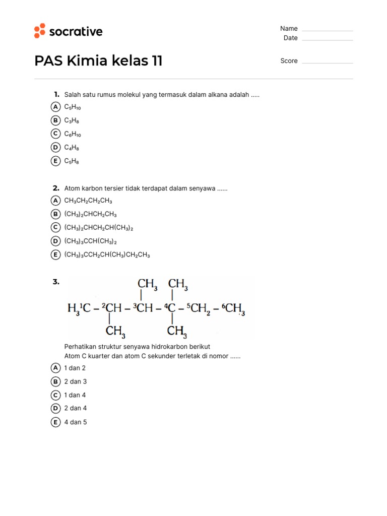 Quiz - PAS Kimia Kelas 11 | PDF
