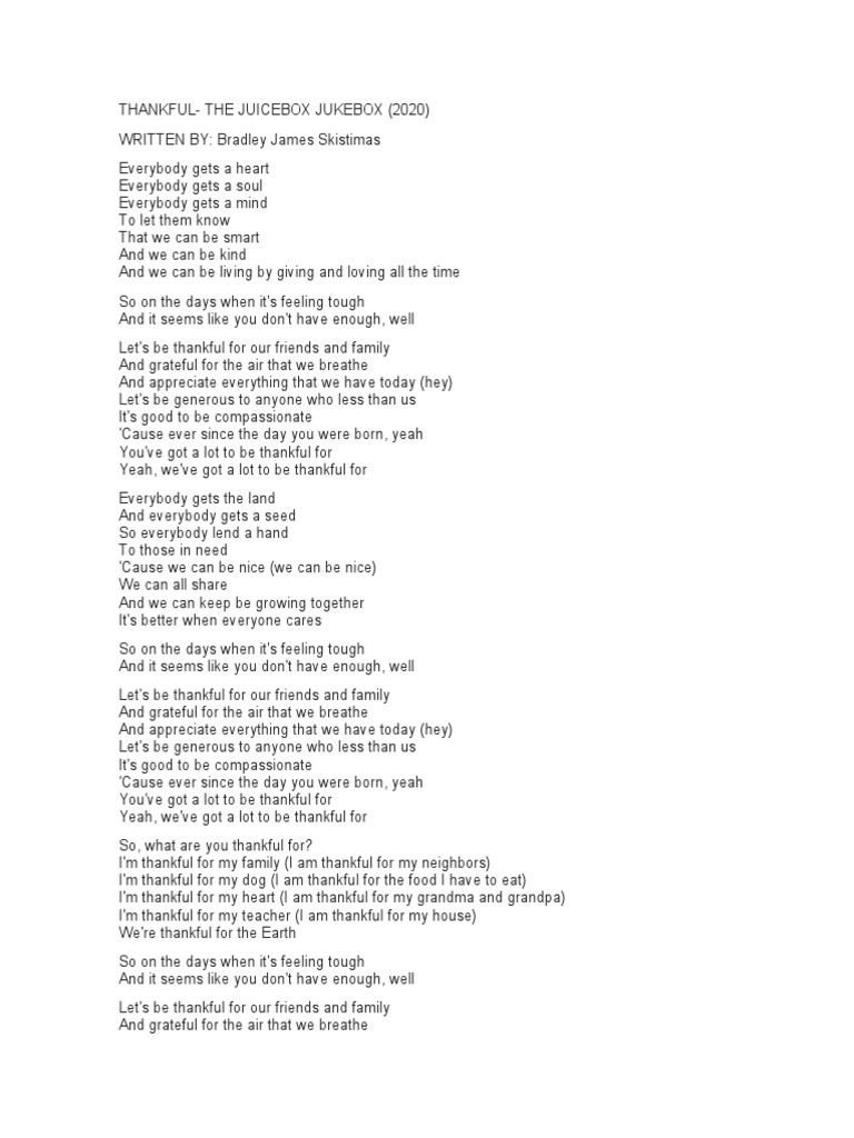 Thankful Song by Juicebox Jukebox | PDF | Cooking, Food & Wine