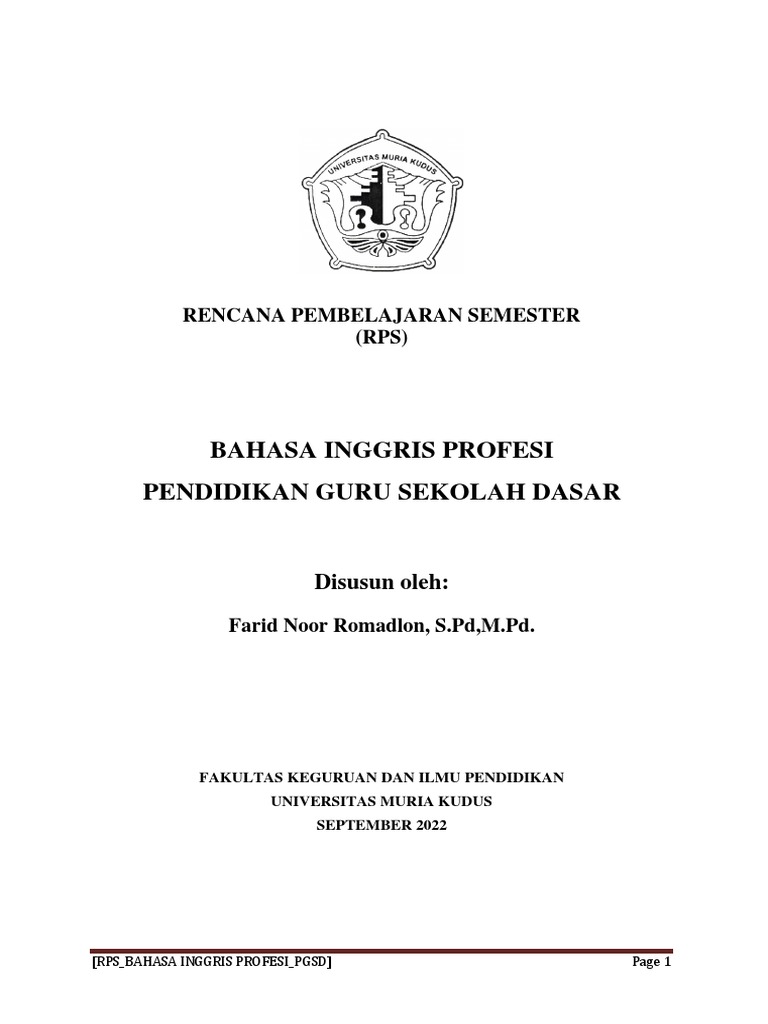 RPS Bahasa Inggris Profesi PGSD | PDF | Karier & Perkembangan