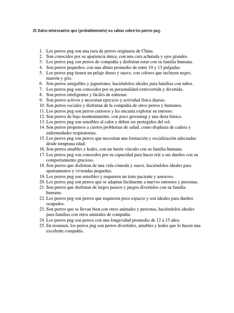 25 Datos Interesantes Que Probablemente No Sabías de Los Perros Pug | PDF 25 Datos Interesantes Que Probablemente No Sabías de Los Perros Pug | PDF