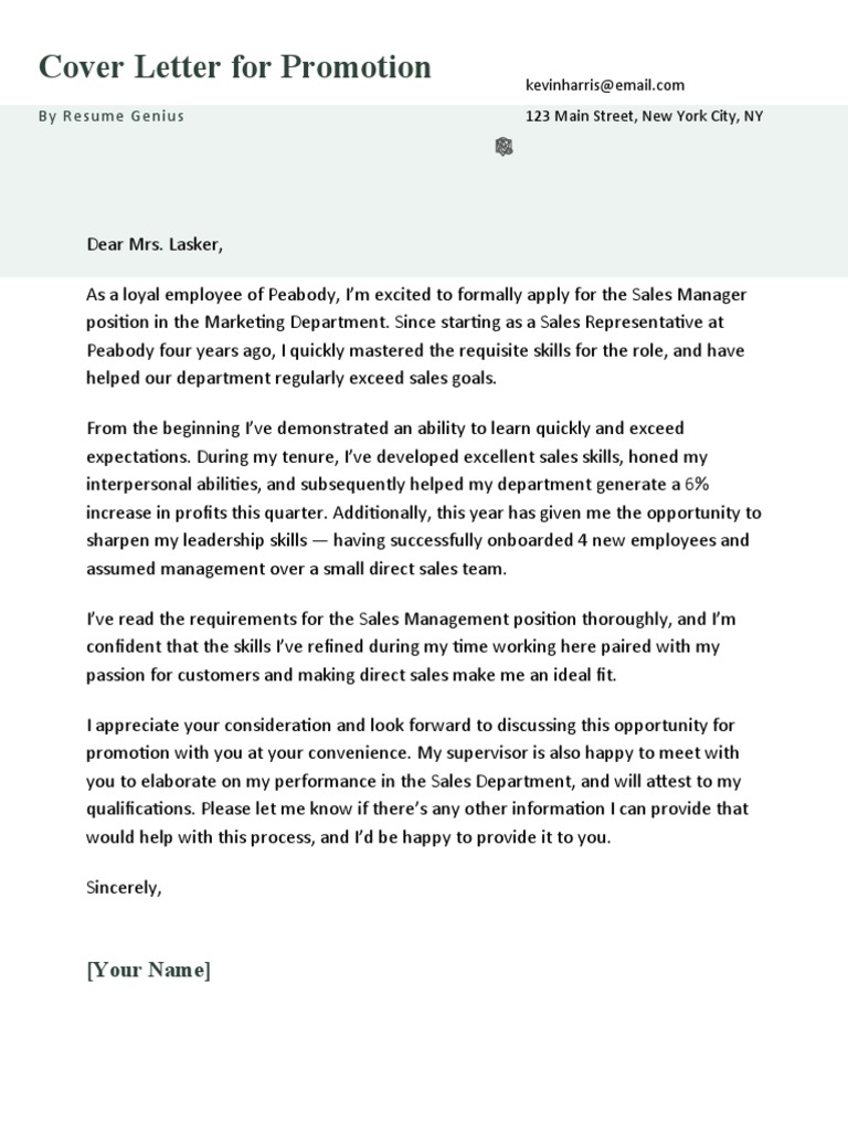 Promotion Cover Letter Example | PDF | Sales | Organizational Behavior