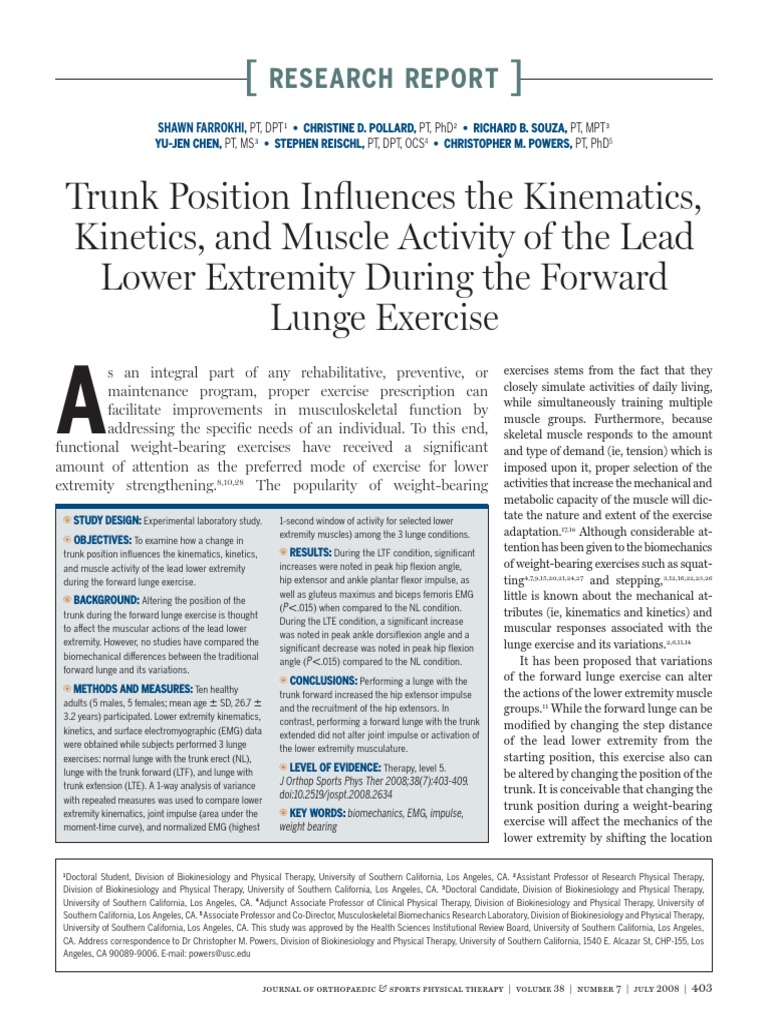 Trunk Position Influences The Kinematics, Farrokhi 2008 | PDF ...